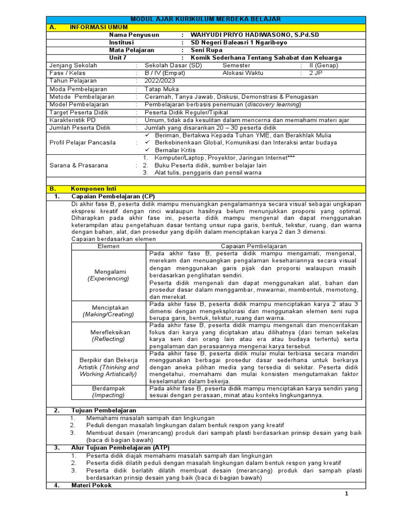 RPP Seni Rupa KLS Iv SMS 2 | PDF