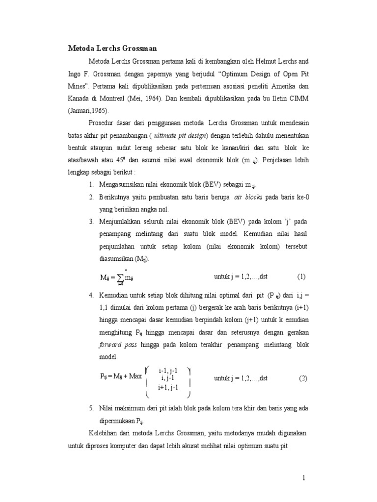 Metoda Optimasi Pit Lerchs Grossman | PDF | Metode & Bahan Ajar