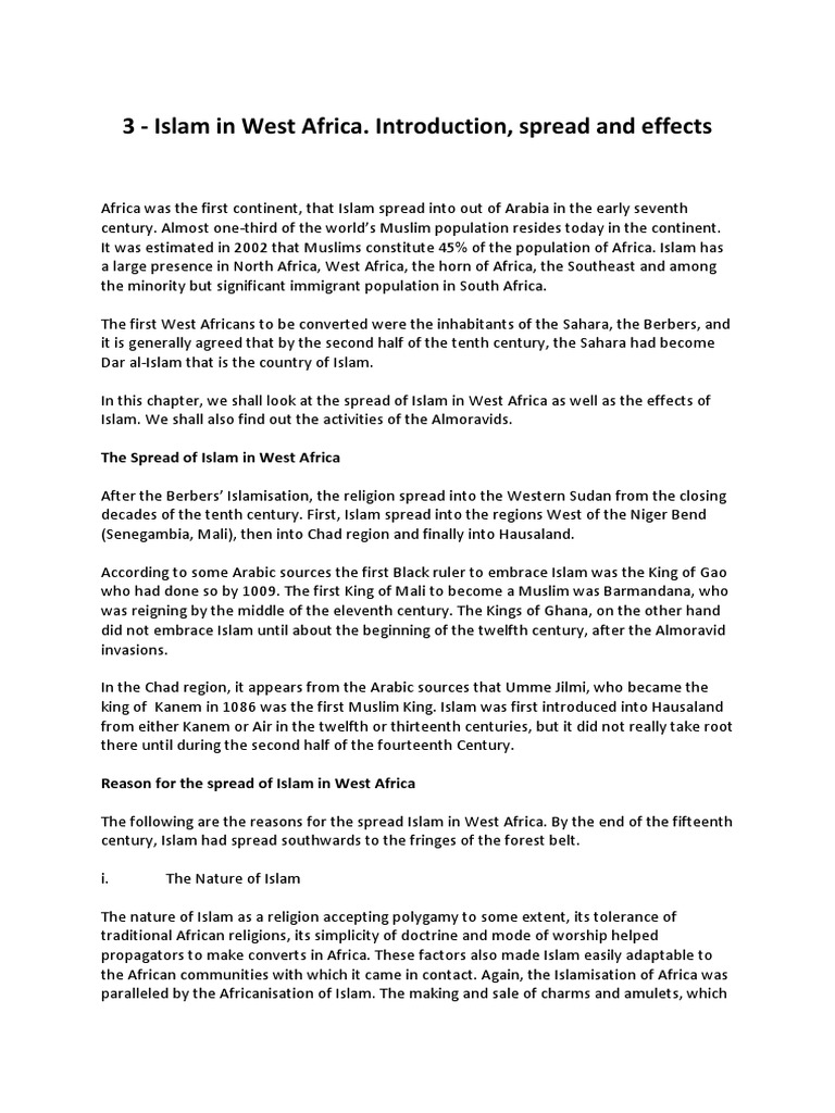 Islam in West Africa Introduction Spread | PDF