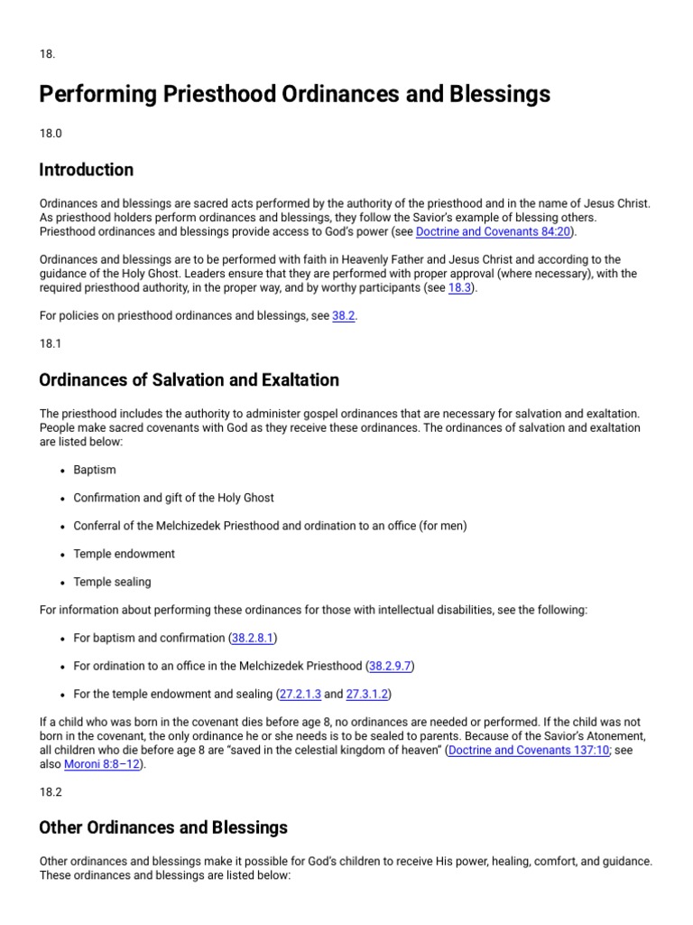 Performing Priesthood Ordinances | PDF | Ordination | Priest