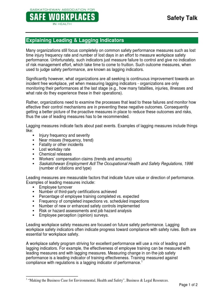 Leading vs Lagging Safety Indicators | PDF | Occupational Safety And ...