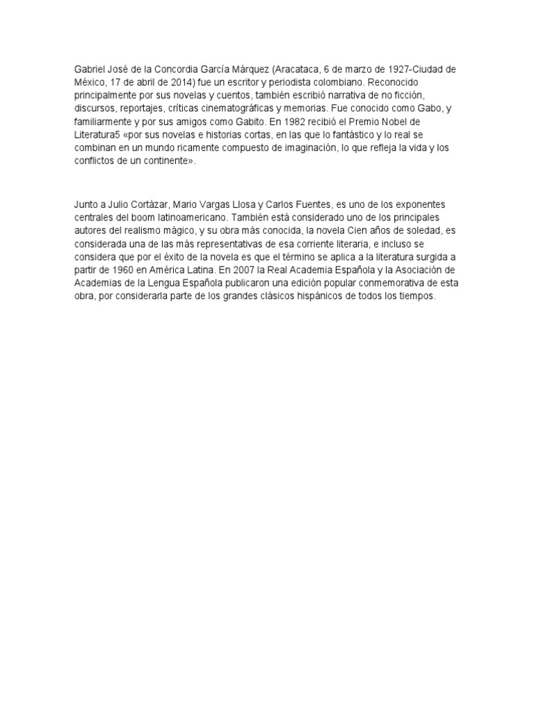 Gabriel García Márquez: Legado Literario | PDF | Historia | Clásicos