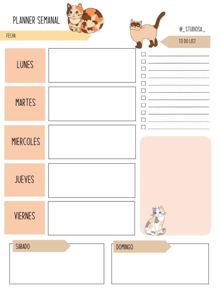 Planner Semanal Gatos | PDF
