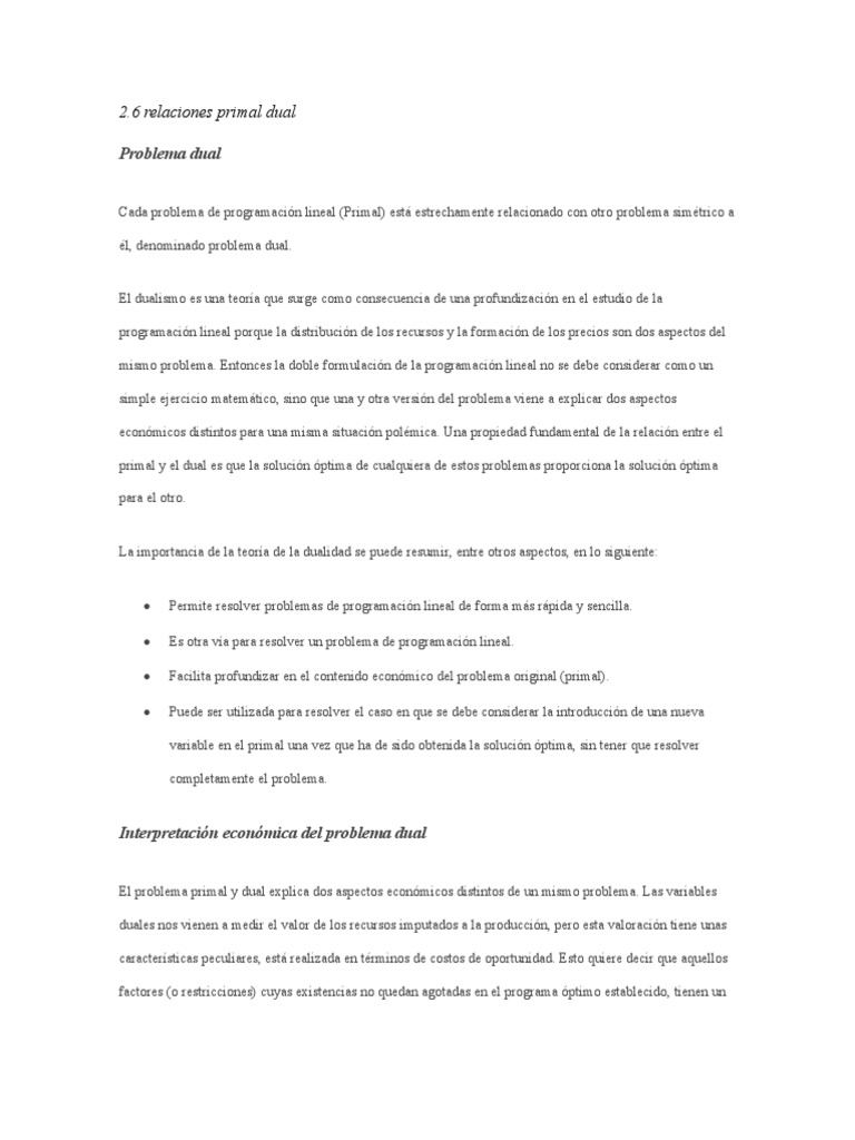 2.6 Relaciones Primal Dual | PDF | Matriz (Matemáticas) | Programación lineal