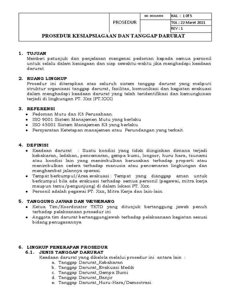 Prosedur ERP-Kesiapsiagaan Tanggap Darurat | PDF