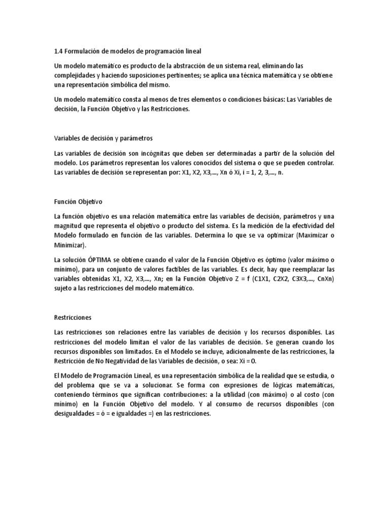 Formulacion de Modelos de Programacion Lineal | PDF | Programación ...