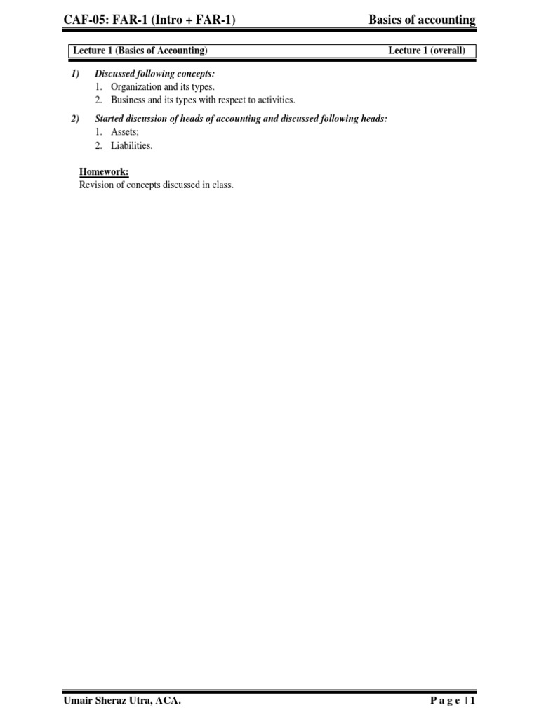 CAF 1 BASICS Lec 1 To 11 Notes by Umair Sheraz | PDF | Cheque | Banks