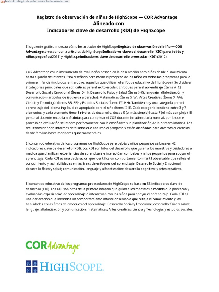 COR Advantage To KDIs - March 2018 SS - En.es | PDF | Educación de la ...
