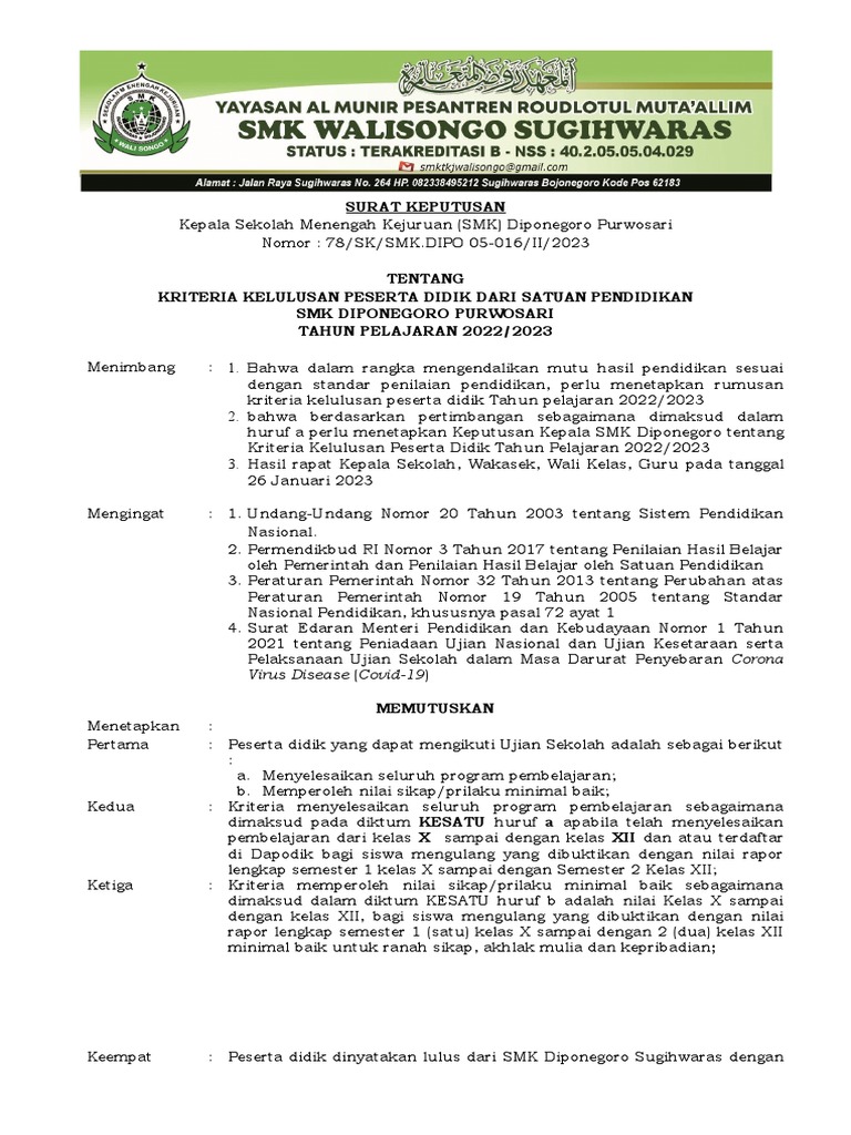 Kriteria Kelulusan SMK 2023 | PDF