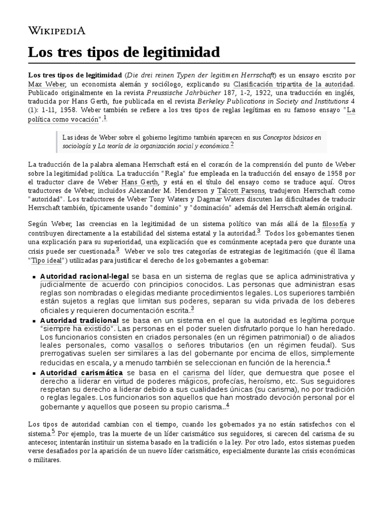 Los Tres Tipos de Legitimidad | PDF | Max Weber | Teorías políticas