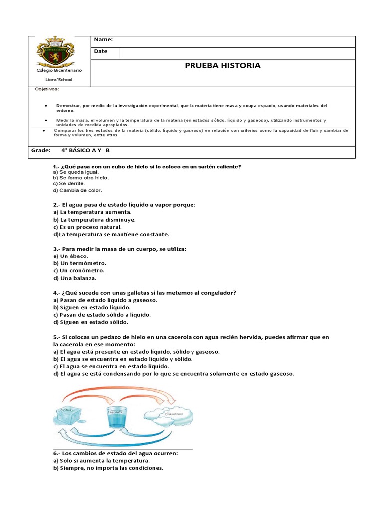 Evaluacion de Ciencias Estados de La Materia | PDF | Líquidos | Gases