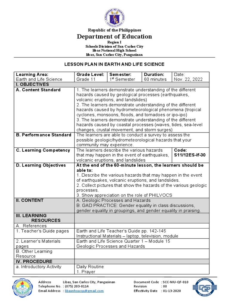 Problem Based Lesson Plan | PDF | Learning | Earthquakes