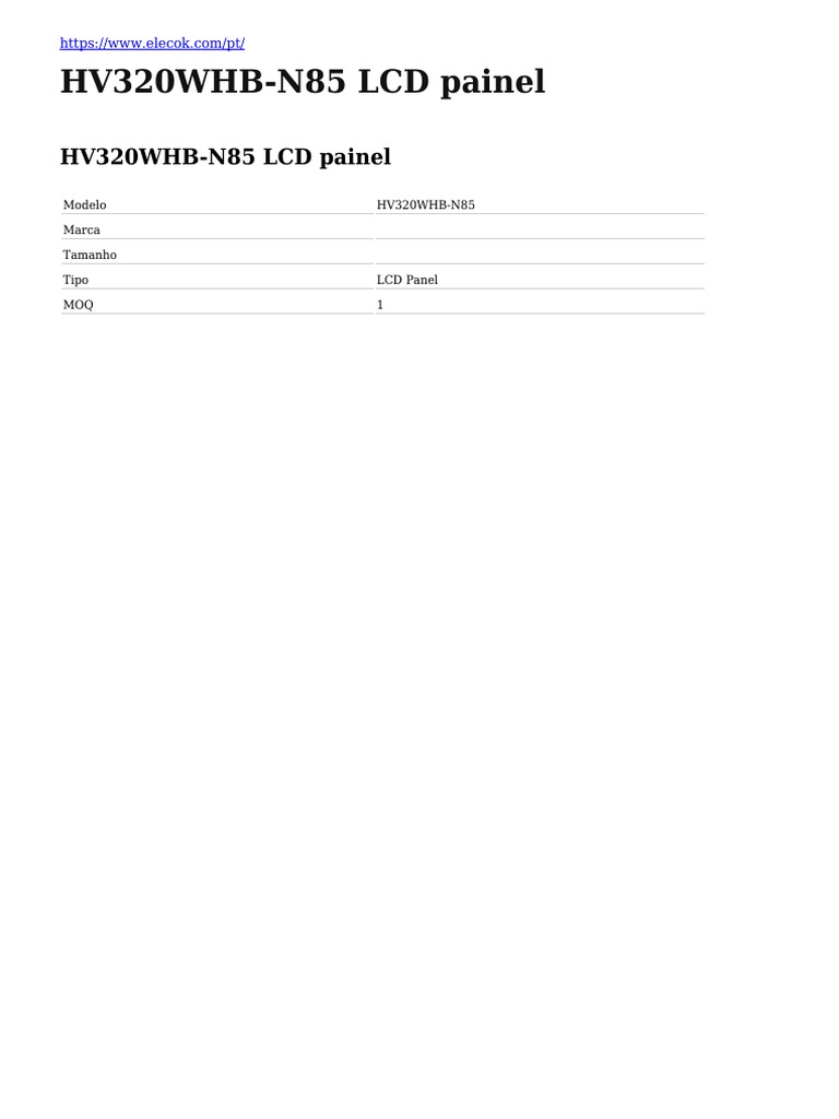 Hv320whb-n85 LCD Painel (PT) | PDF