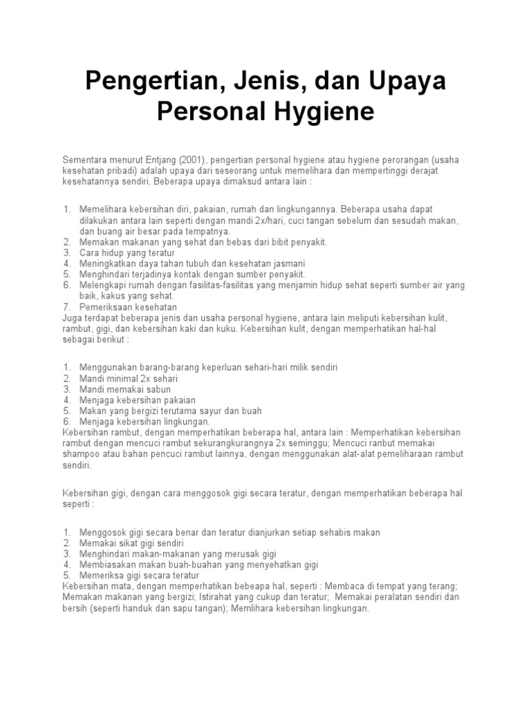 Panduan Lengkap Personal Hygiene | PDF | Kesehatan Holistik
