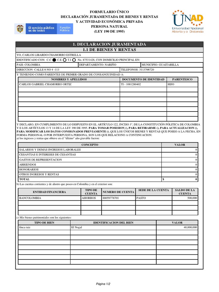 Declaracionjuramentada UNAD | PDF | Economias | Justicia