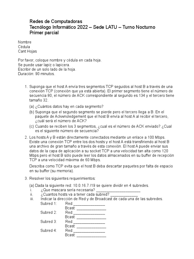 Redes Tecno Primer Parcial LN 2022 | PDF | Dirección IP | Protocolo de ...