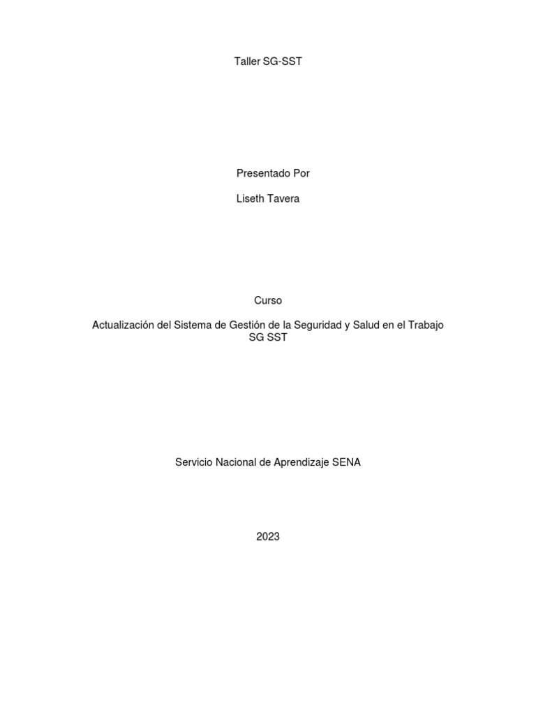 Taller SG-SST.2023 | PDF | Derecho laboral | Seguridad y salud ocupacional