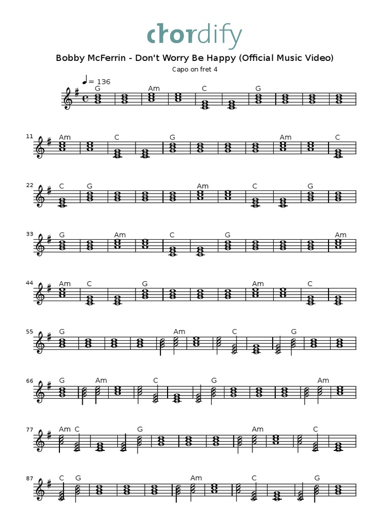 Bobby McFerrin - Don't Worry Be Happy (Official Music Video) - Capo - 4 | PDF | Individual