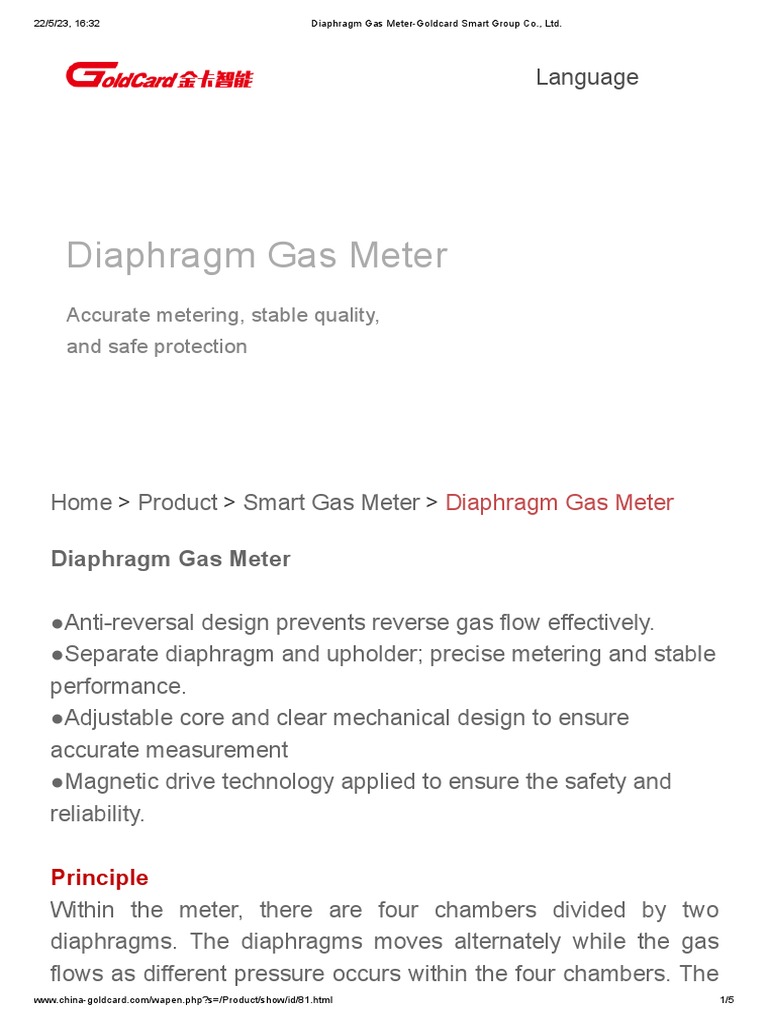 Diaphragm Gas Meter-Goldcard Smart Group Co - LTD | PDF | Gases | Physical Sciences
