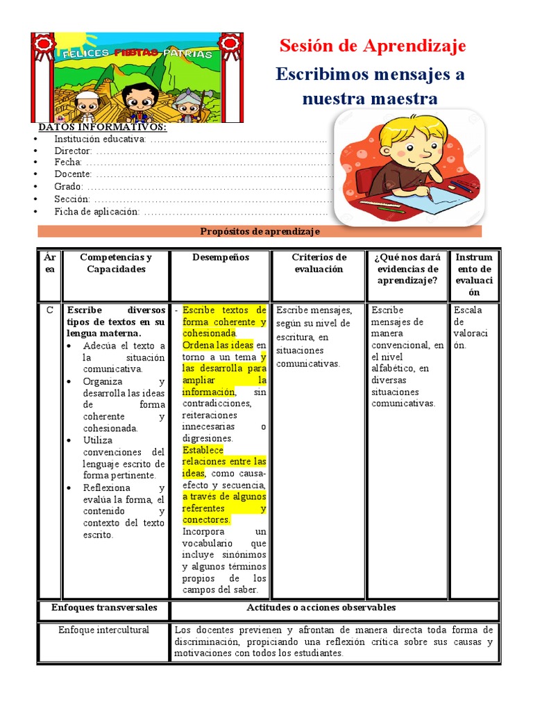 3° Sesión Día 1 Com Escribimos Mensajes A Nuestra Maestra Unidad 5 ...