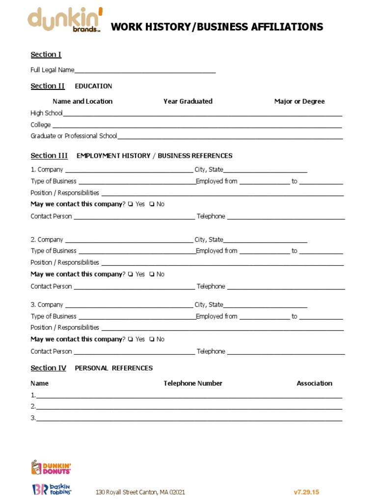 Work History Application Form | Download Free PDF | Business | Limited ...