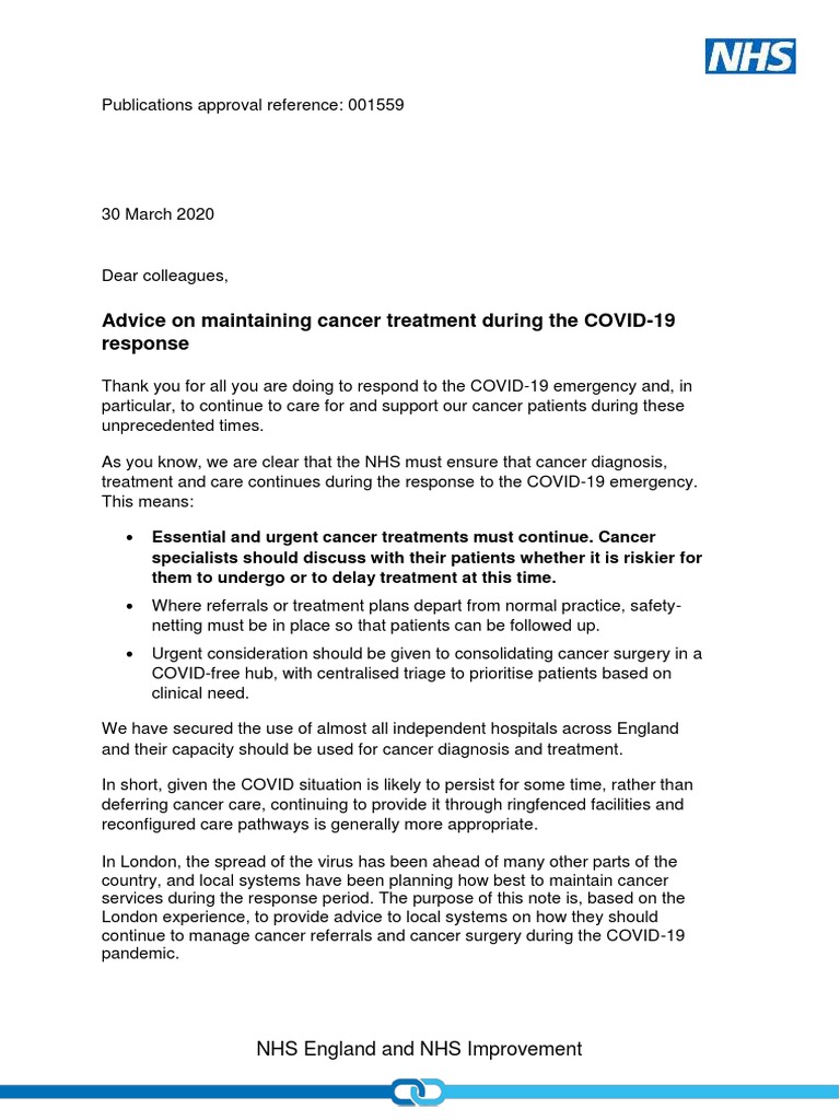 C0119 - Maintaining Cancer Services - Letter To Trusts1 | PDF | Medical ...