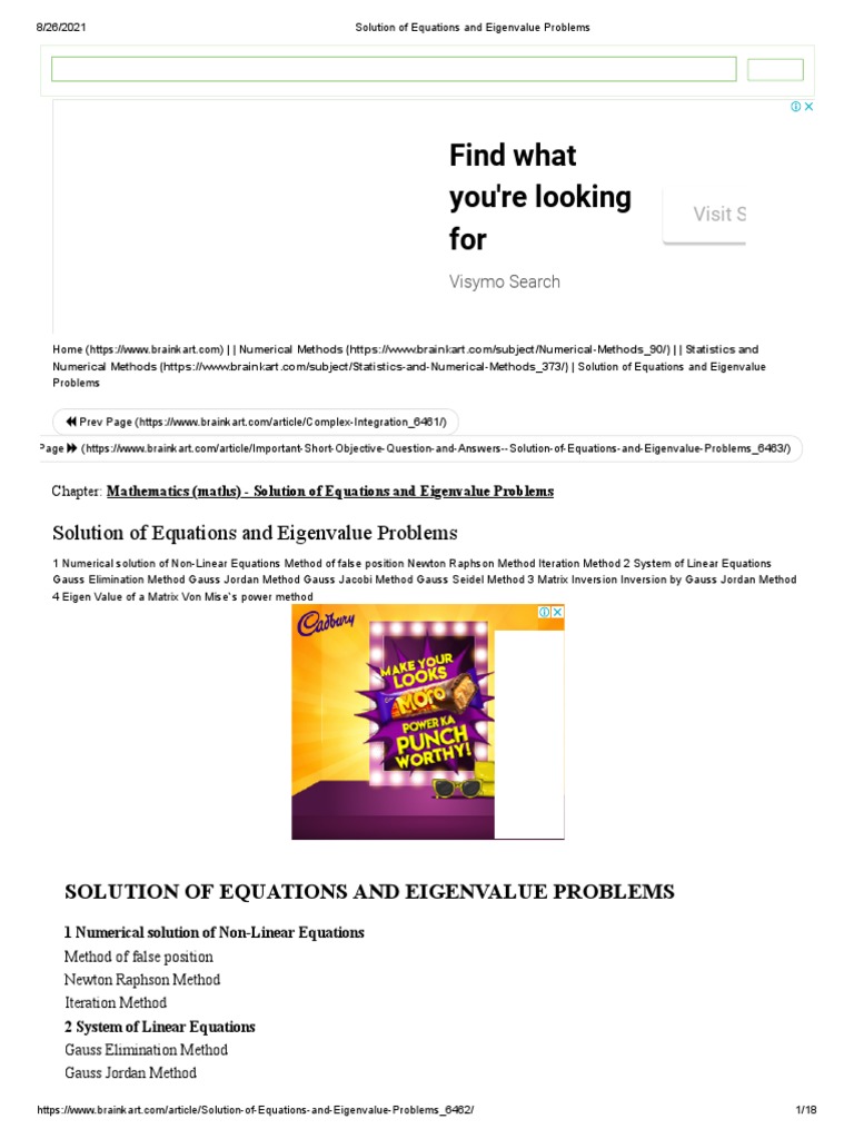 Solution Of Equations And Eigenvalue Problems Pdf Eigenvalues And Eigenvectors Matrix