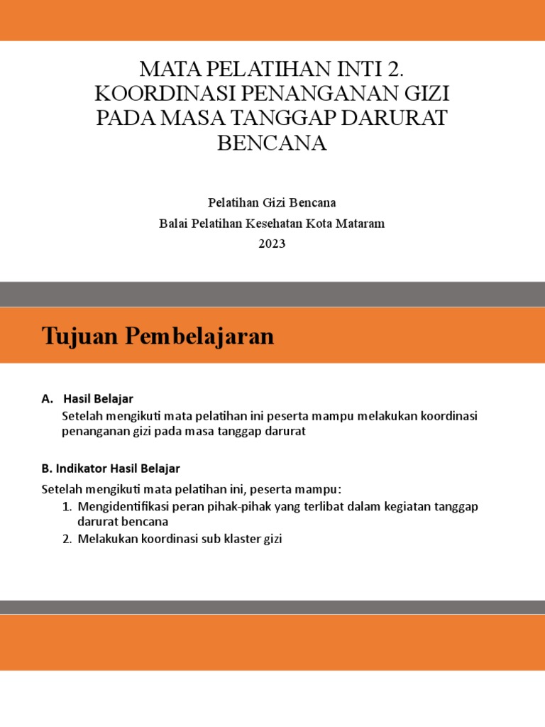 Modul Inti 2. Koordinasi Penanganan Gizi Pada Masa Tanggap Darurat_edit 2023 | PDF