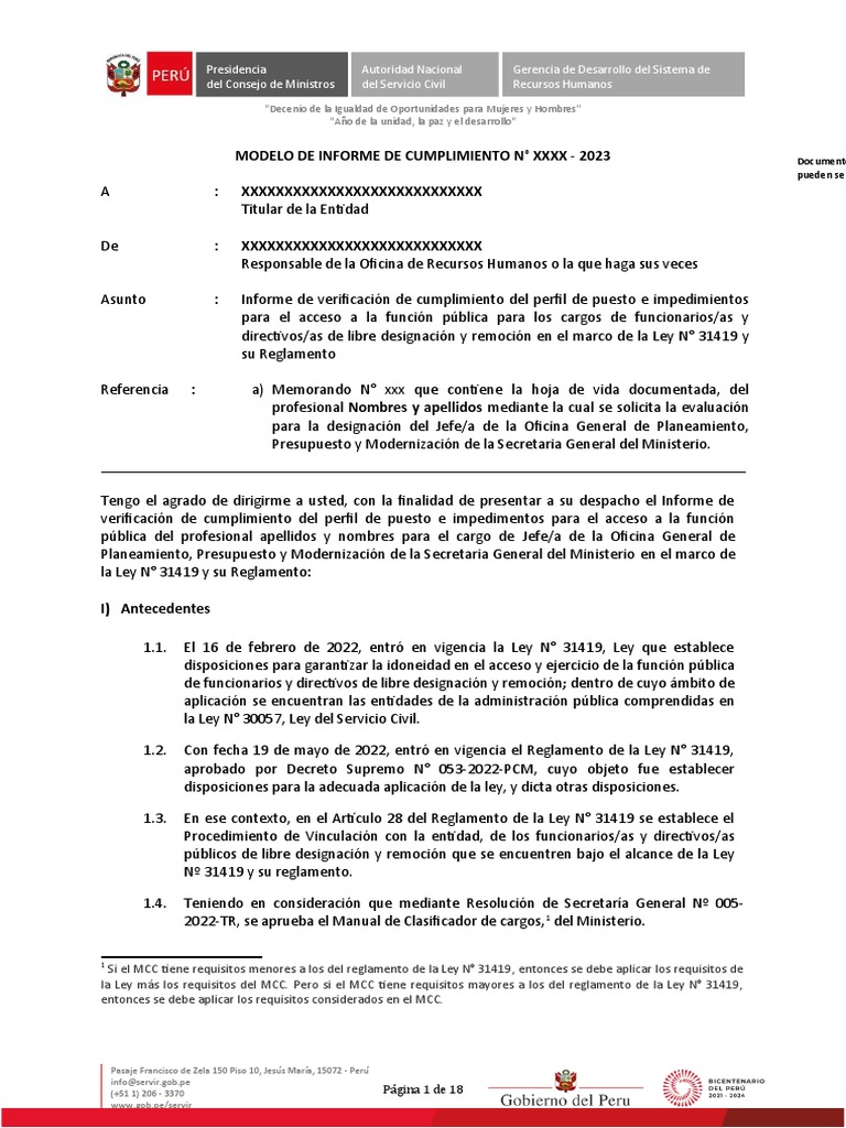 Modelo de Informe de Cumplimiento #XXXX - 2023 XXXXXXXXXXXXXXXXXXXXXXXXXXXX ...