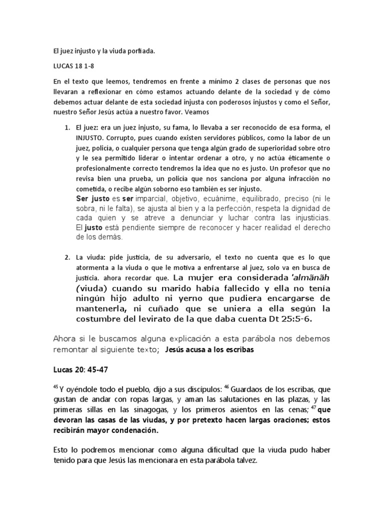 El Juez Injusto y La Viuda Porfiada | PDF | Oración | Moisés