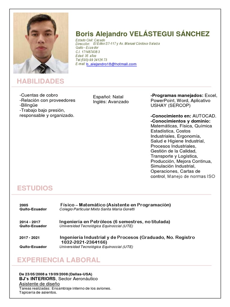 Boris Alejandro VELÁSTEGUI SÁNCHEZ: Habilidades | PDF | Logística ...