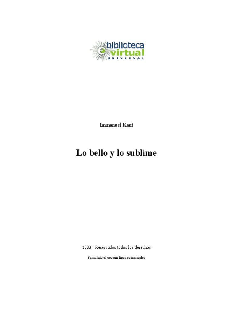 Lo Bello y Lo Sublime-Immanuel Kant | PDF | Immanuel Kant | Virtud