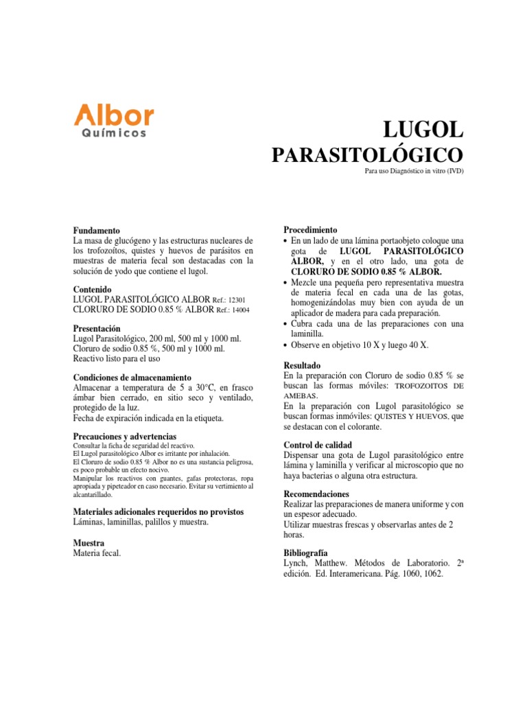INS Lugol Parasitologico 2017 | PDF | Química