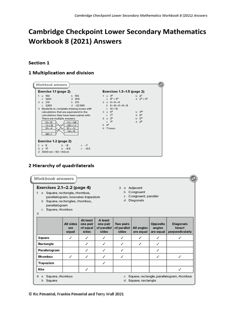 Lower Secondary Mathematics Answers Stage 8 | PDF | Mathematics | Algebra