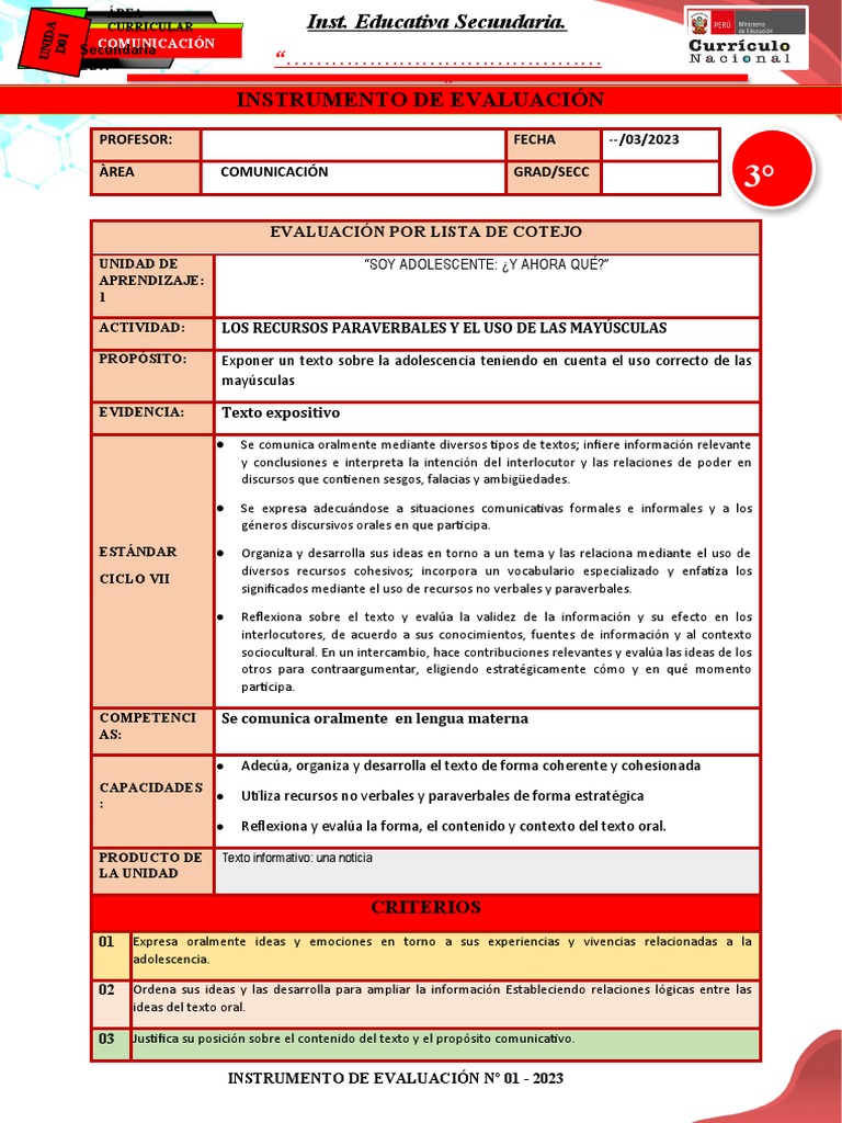 3º LC Act 3-Com-U1 | PDF | Evaluación | Cognición