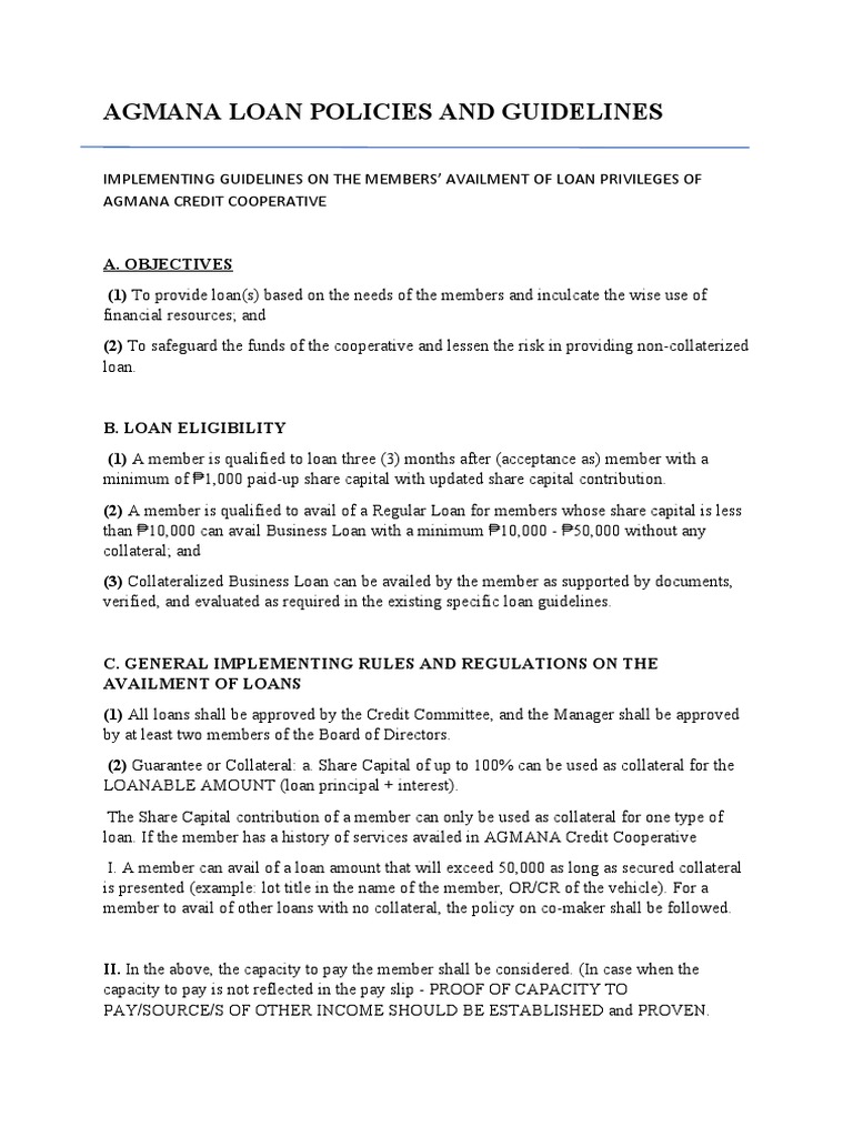 Loan Policies and Guidelines | PDF | Loans | Collateral (Finance)