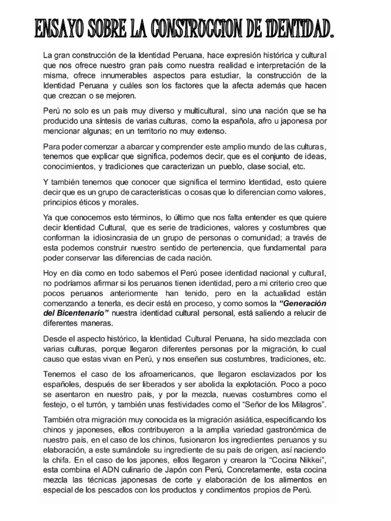 Ensayo Sobre La Construccion de Identidad | PDF