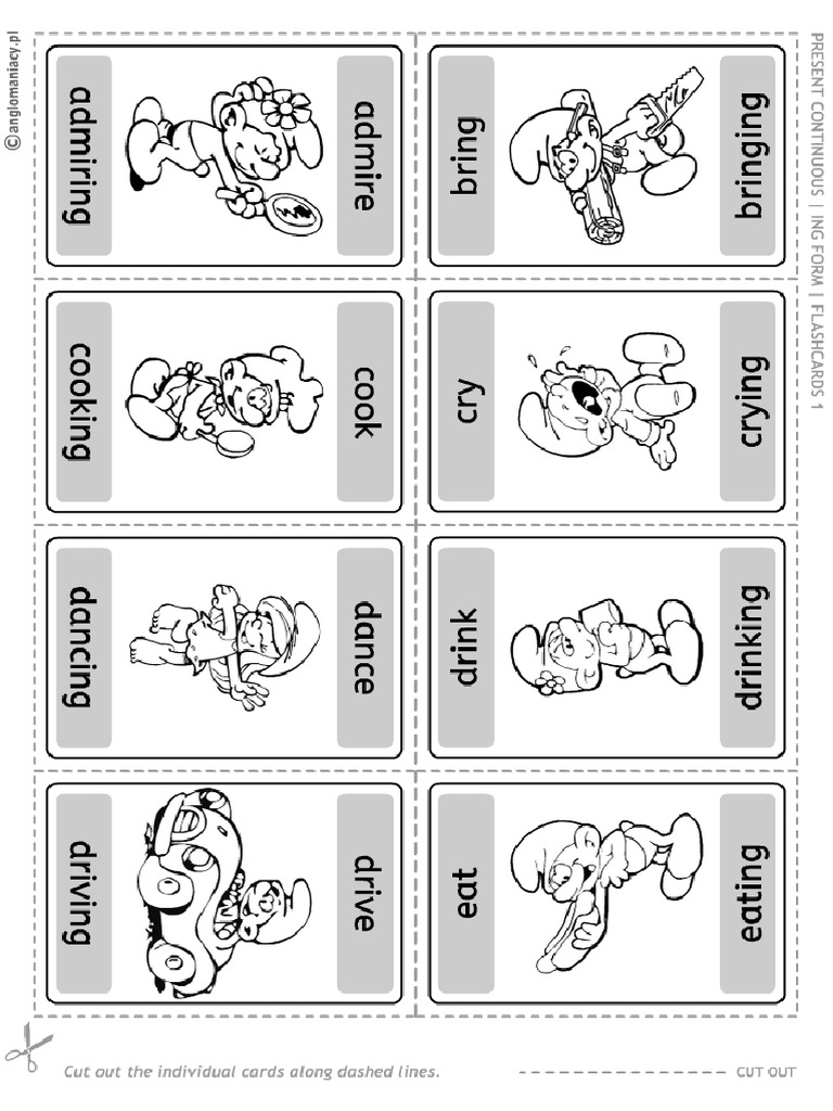 Grammar Flashcards Present Continuous Verbs | PDF