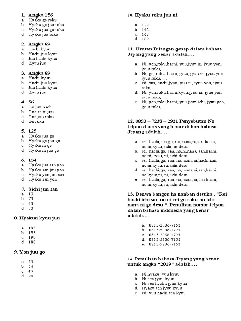 Uts Bahasa Jepang SMT 2 Kelas X | PDF | Seni & Disiplin Bahasa