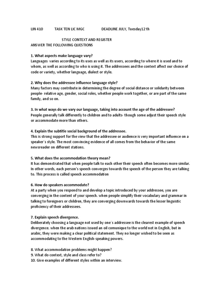 STYLE CONTEXT AND REGISTER Sociolinguistic | PDF | English Language ...