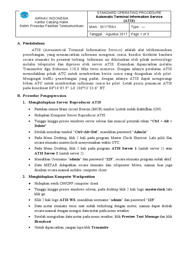 SOP ATIS Oke | PDF | Teknologi & Rekayasa