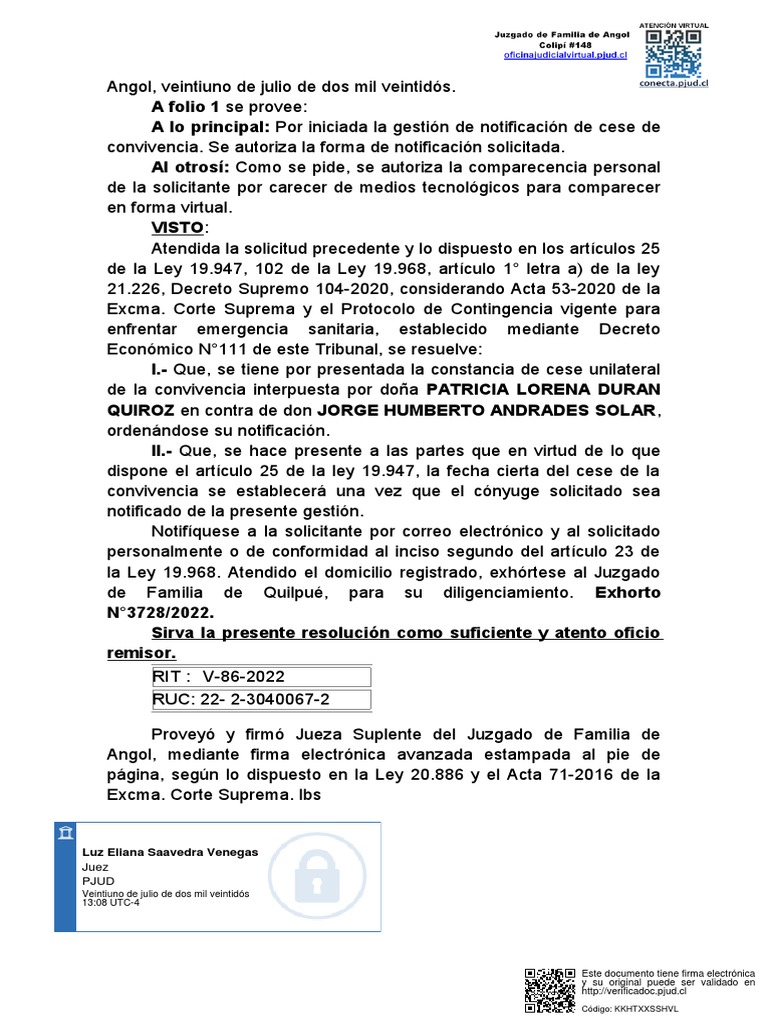 Resolucion Acoge Cese de Convivencia en Divorcio Unilateral | PDF ... Resolucion Acoge Cese de Convivencia en Divorcio Unilateral | PDF ...