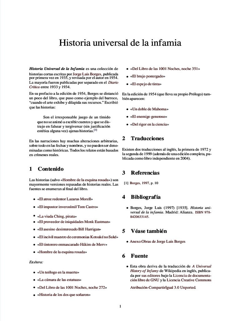 Historia Universal de La Infamia | PDF | Literatura de fantasía | Colecciones de cuentos cortos