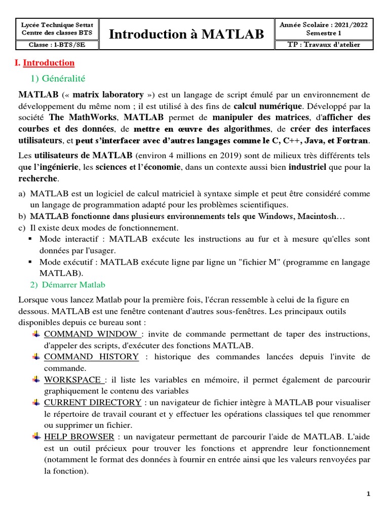 Introduction à MATLAB pour débutants | PDF | MATLAB | Informatique