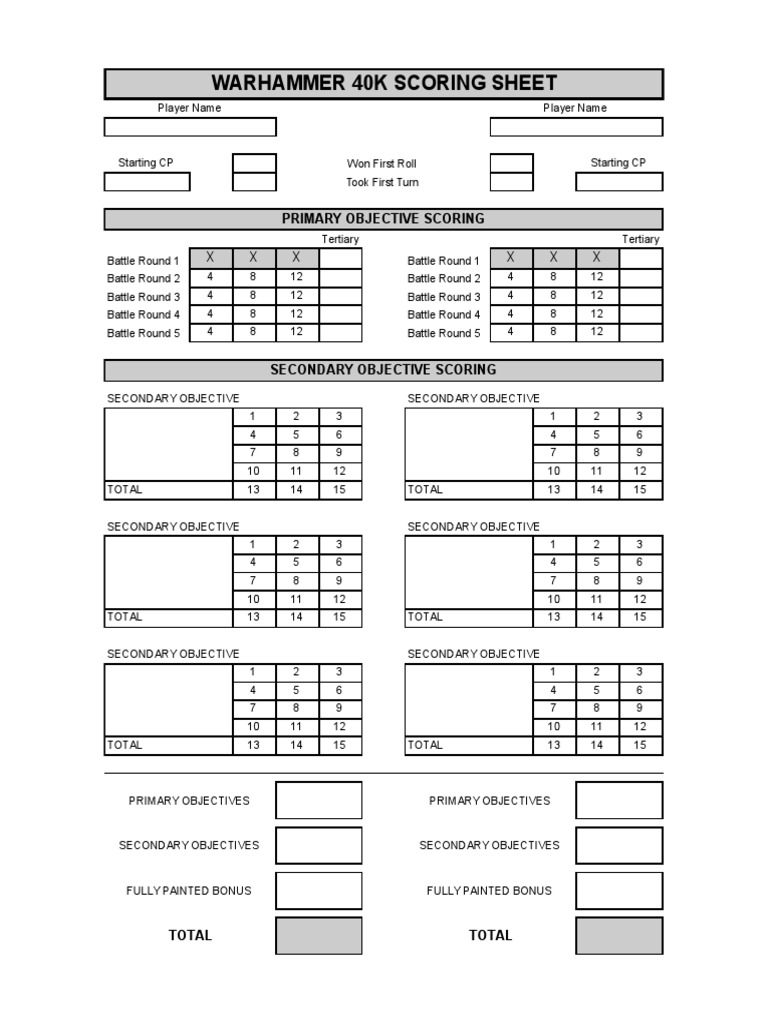 40K Scoring Sheet | PDF 40K Scoring Sheet | PDF