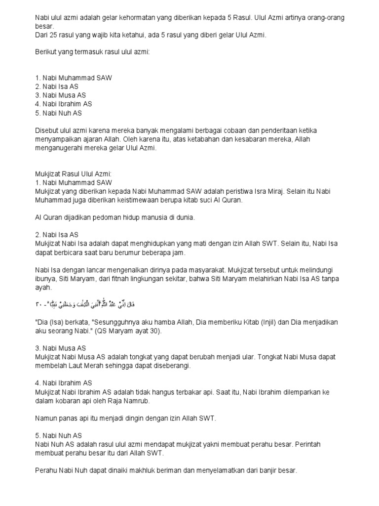 Nabi Ulul Azmi Adalah Gelar Kehormatan Yang Diberikan Kepada 5 Rasul ...