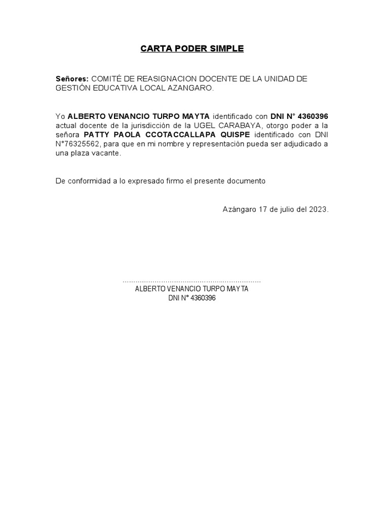 Carta Poder Simple 2 | PDF | Cocina, comidas y vino | Hogar, jardinería ...
