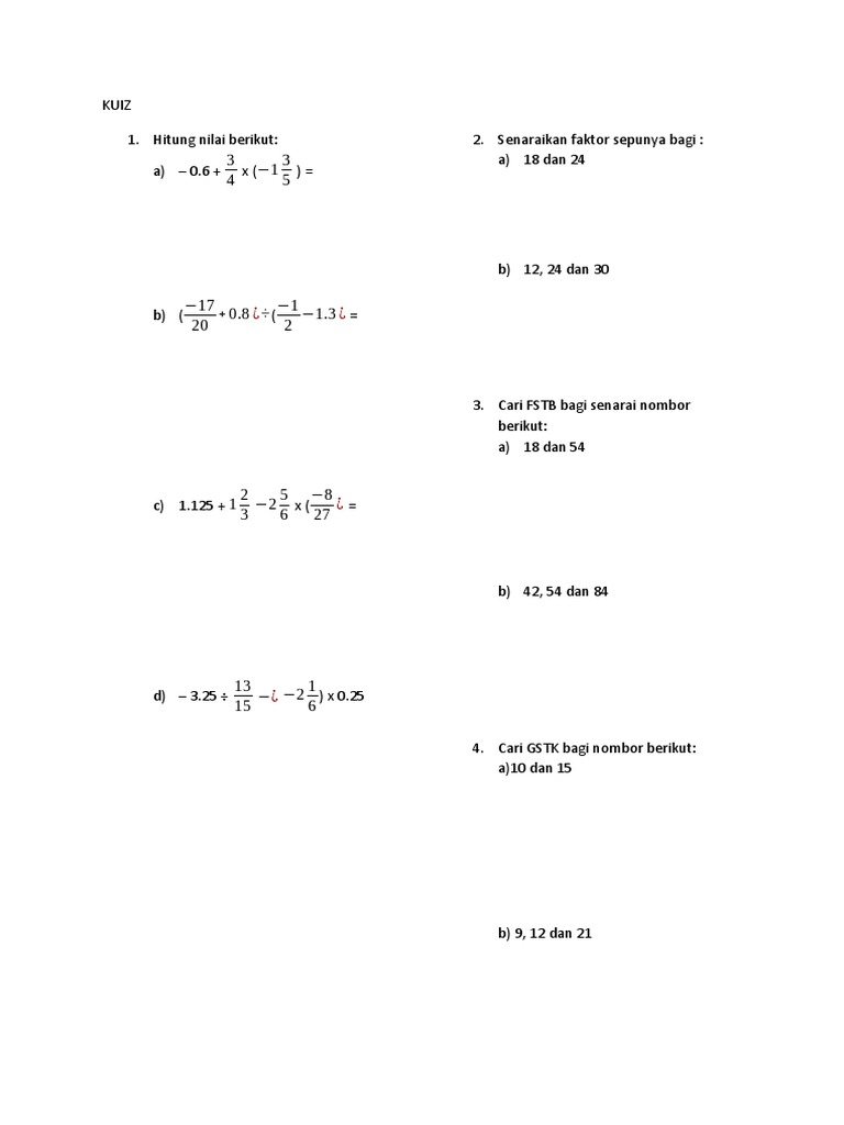 Kuiz Mate t4 | PDF