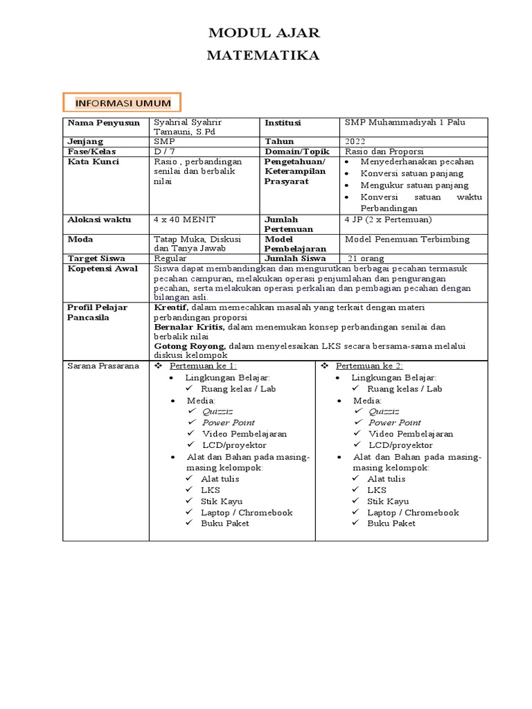 Contoh - Modul Rasio & Proporsi | PDF