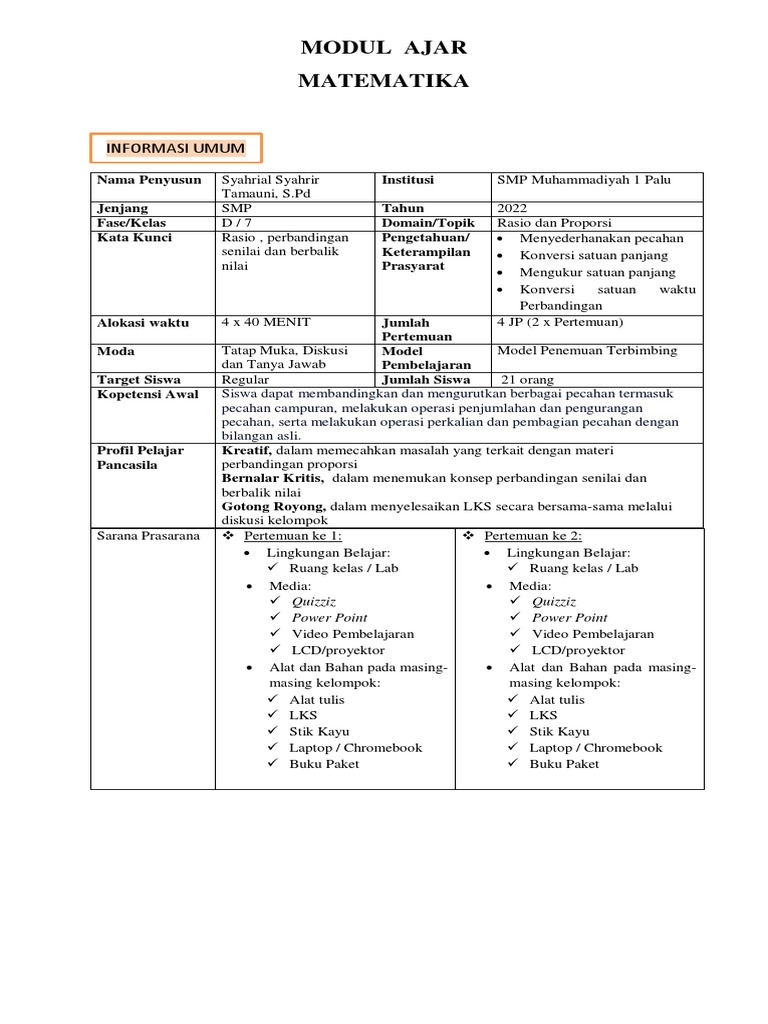 Contoh - Modul Rasio & Proporsi | PDF